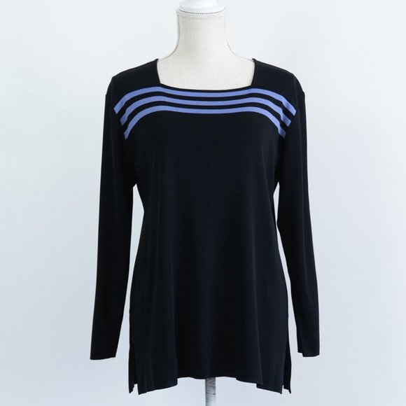 Misook | Tops | Exclusively Misook Acrylic Striped Black Blue Square ...